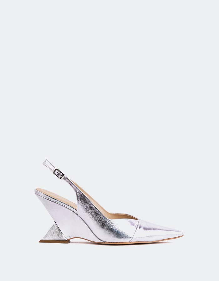 L'INTERVALLE Cressida Women's Wedge Slingback Shoes Silver Leather