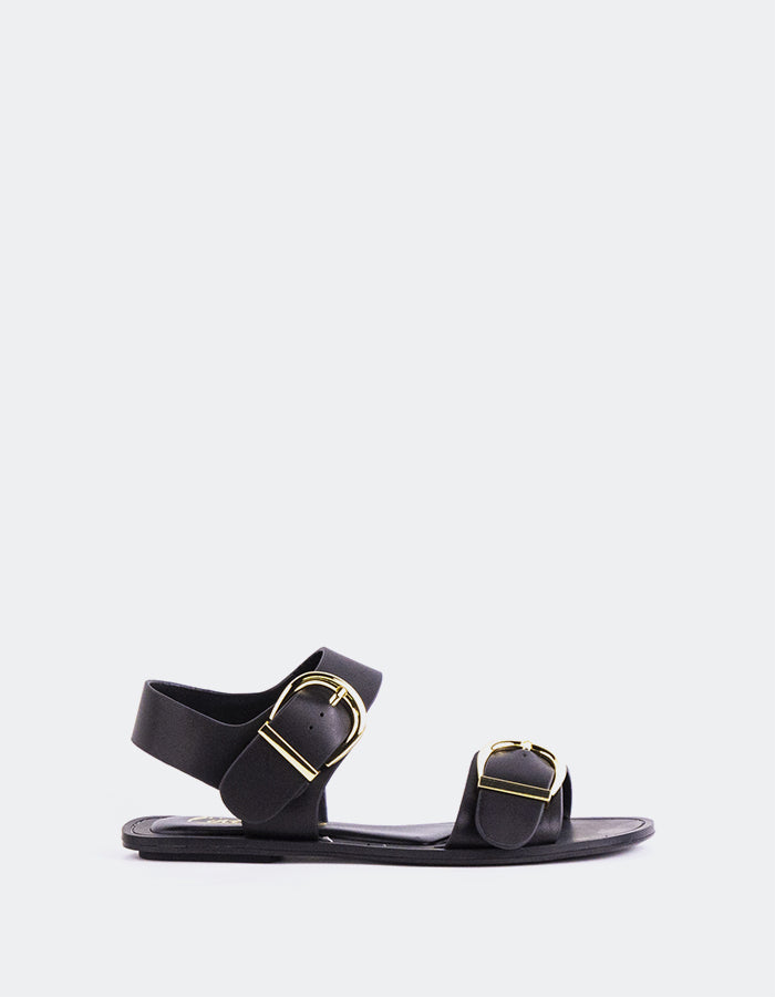 L'INTERVALLE Nicky Women's Flat Sandals Black Leather
